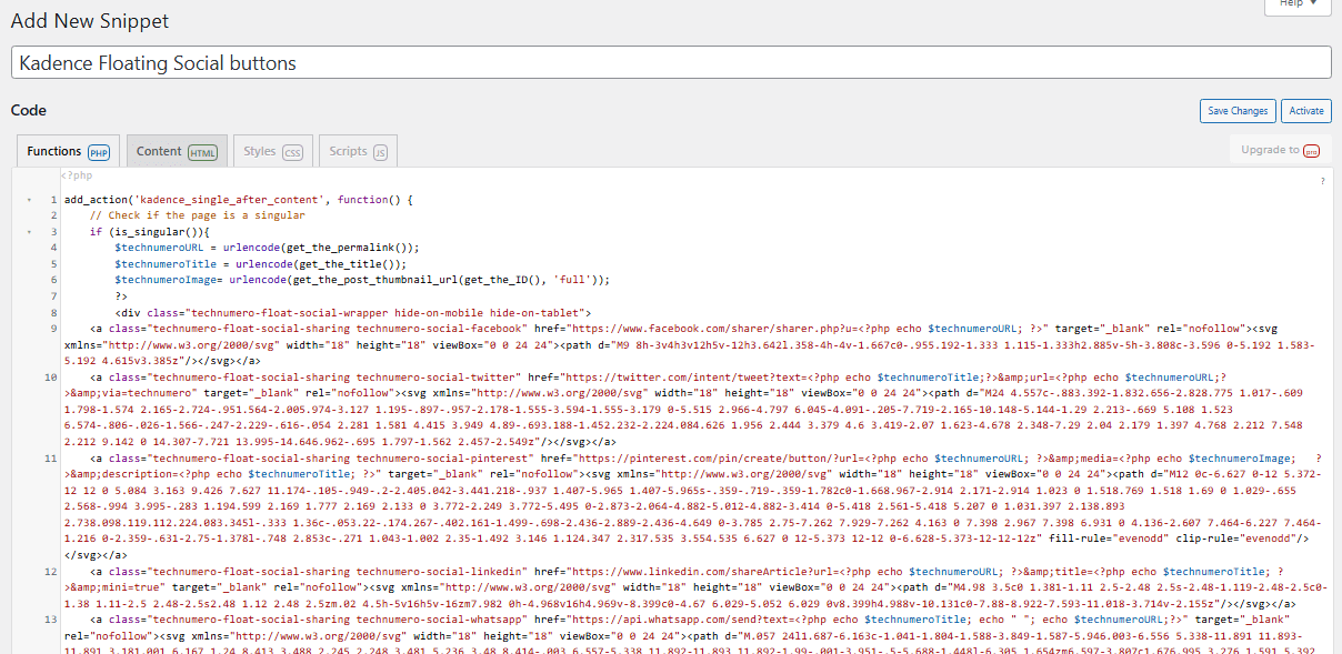 How to Add Floating Social Sharing Buttons in Kadence Theme (2025)